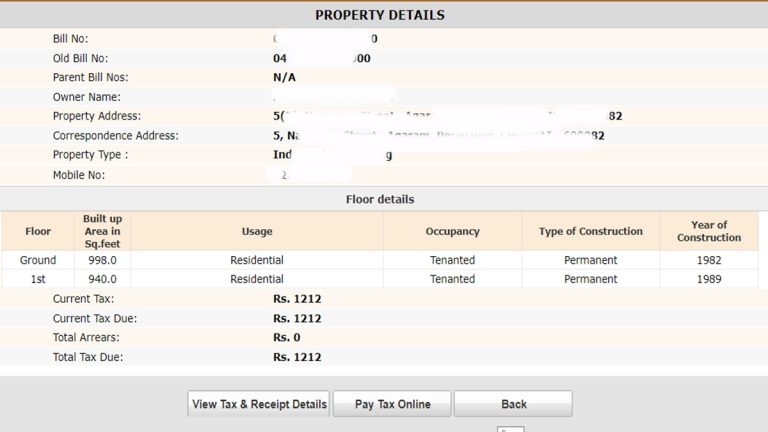 Chennai Property Tax Online Payment: Receipt Download,