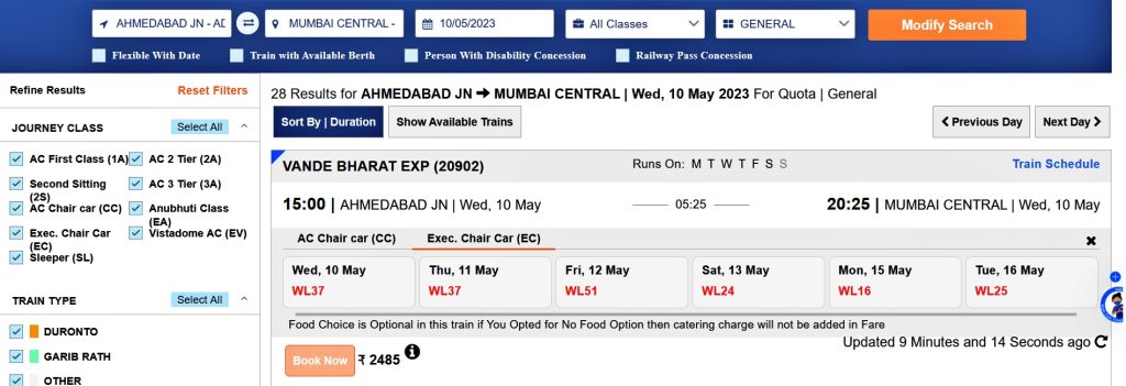 Vande Bharat Express Ahmedabad To Mumbai : Timing, Price